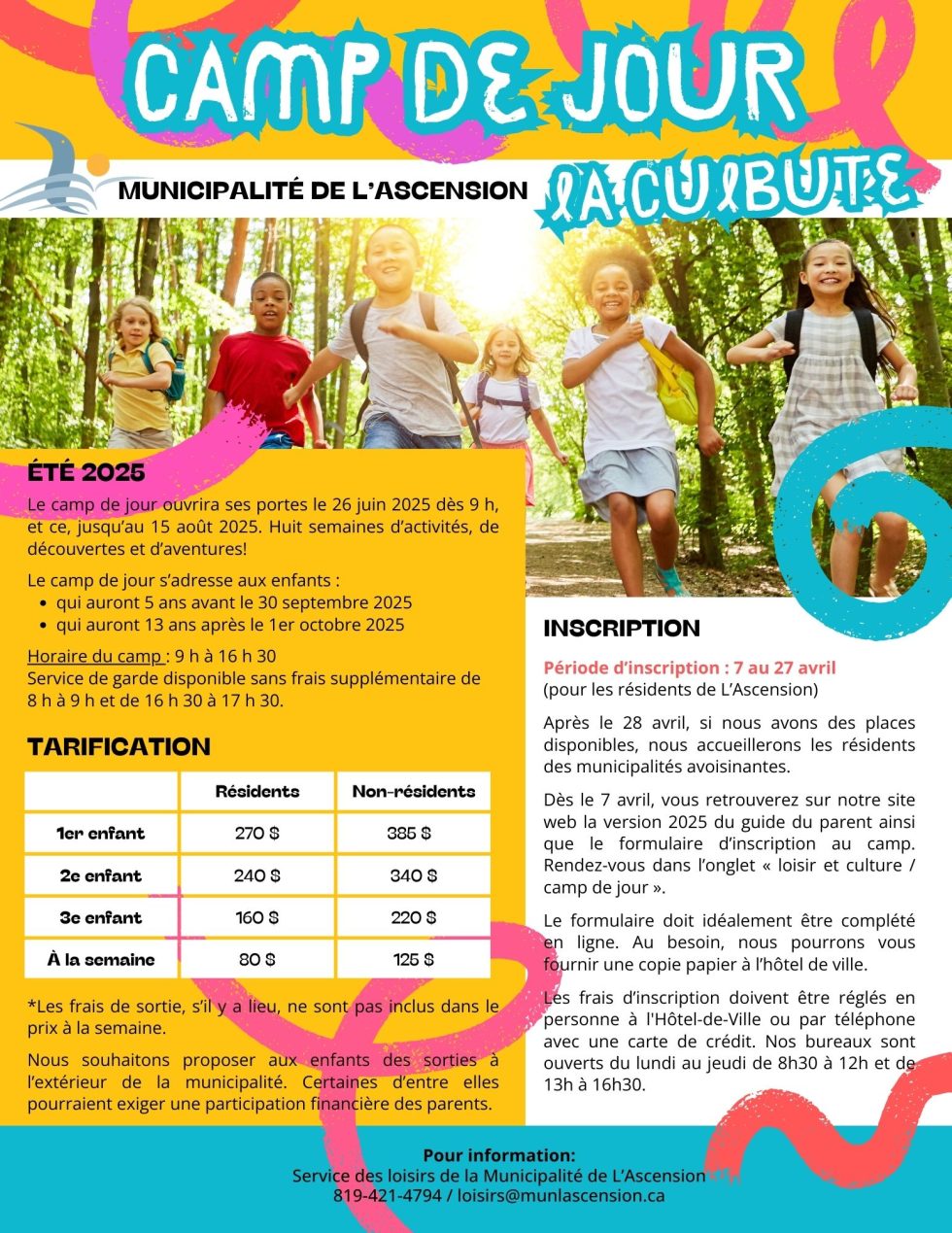 INSCRIPTION AU CAMP DE JOUR | Municipalité de l'Ascension